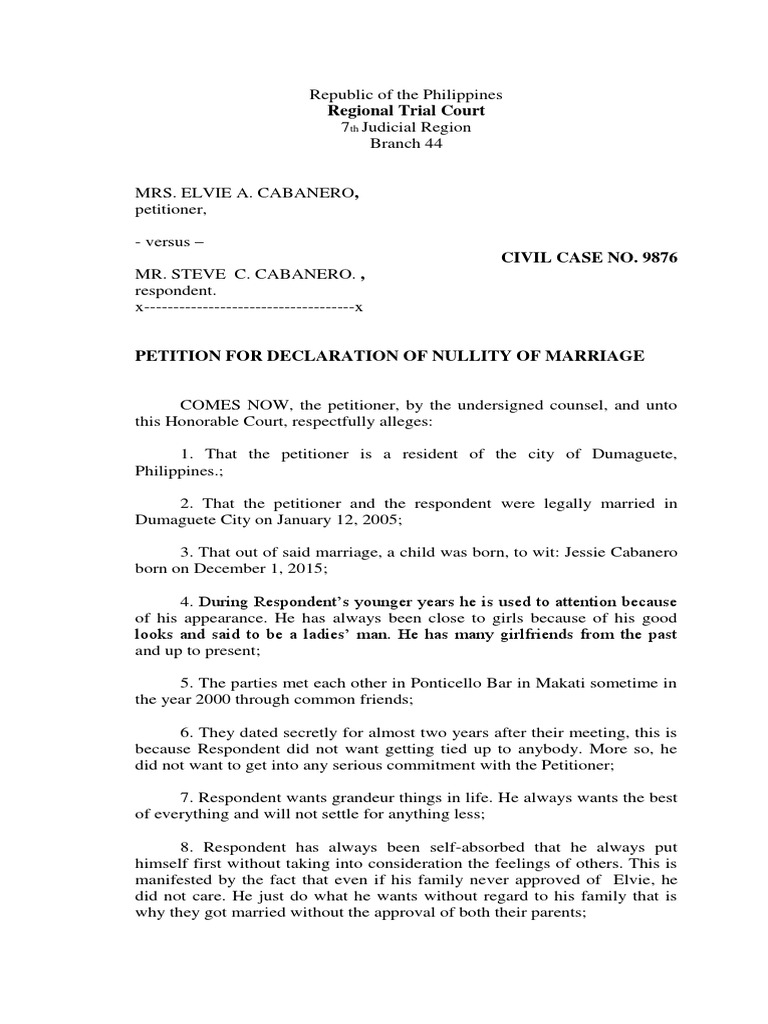 Affidavit - Declaration of Nullity of Marriage | Annulment | Marriage