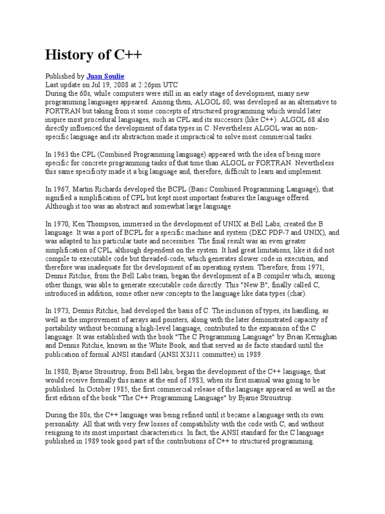 2.1 History of C | Download Free PDF | C (Programming Language) | C++