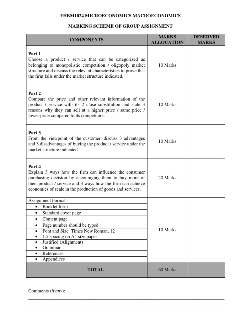 Marking Scheme Of Group Assignment