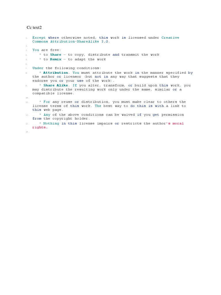 CC Text2: Except Creative Commons Attribution Sharealike You | PDF