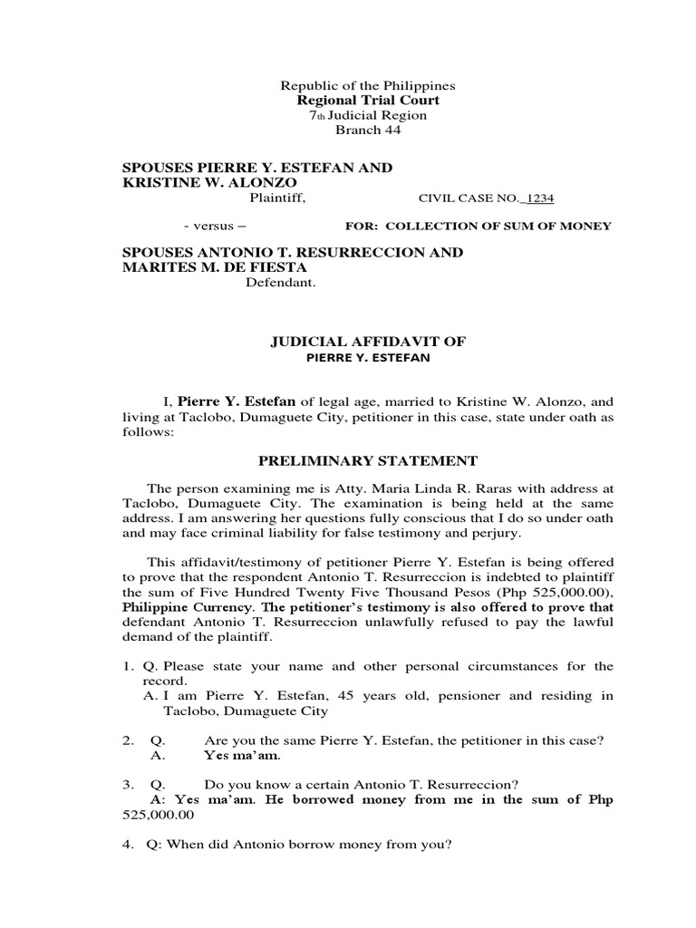 Judicial Affidavit for Money Collection | PDF | Perjury | Government