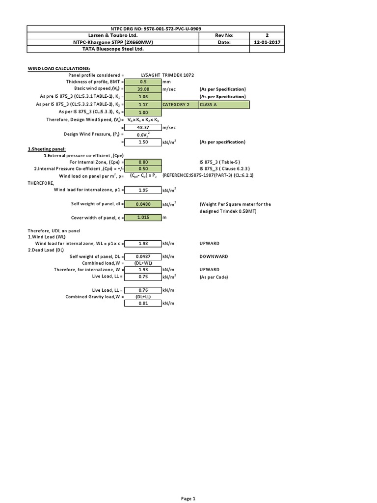 Design Calculations for a 0.5mm Thick Trimdek Steel Roof Panel for an ...