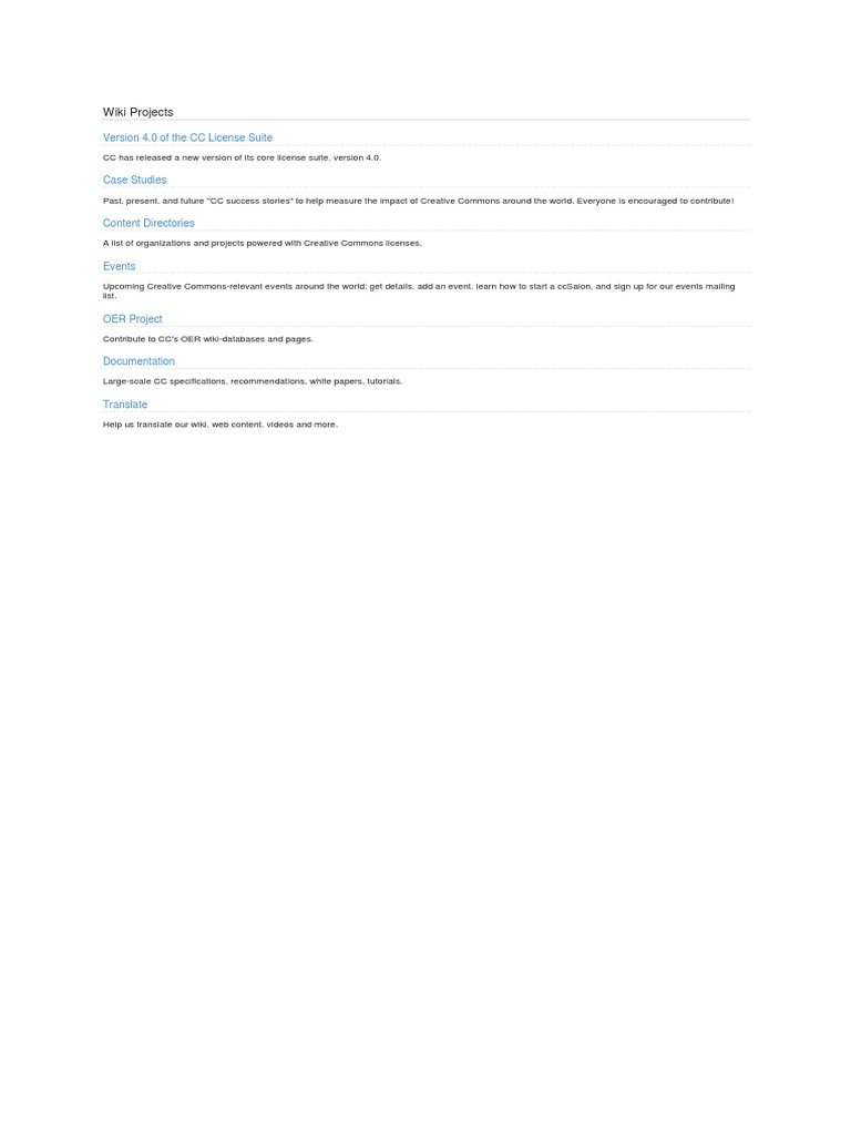 Wiki Projects: Version 4.0 of The CC License Suite | PDF | Creative ...