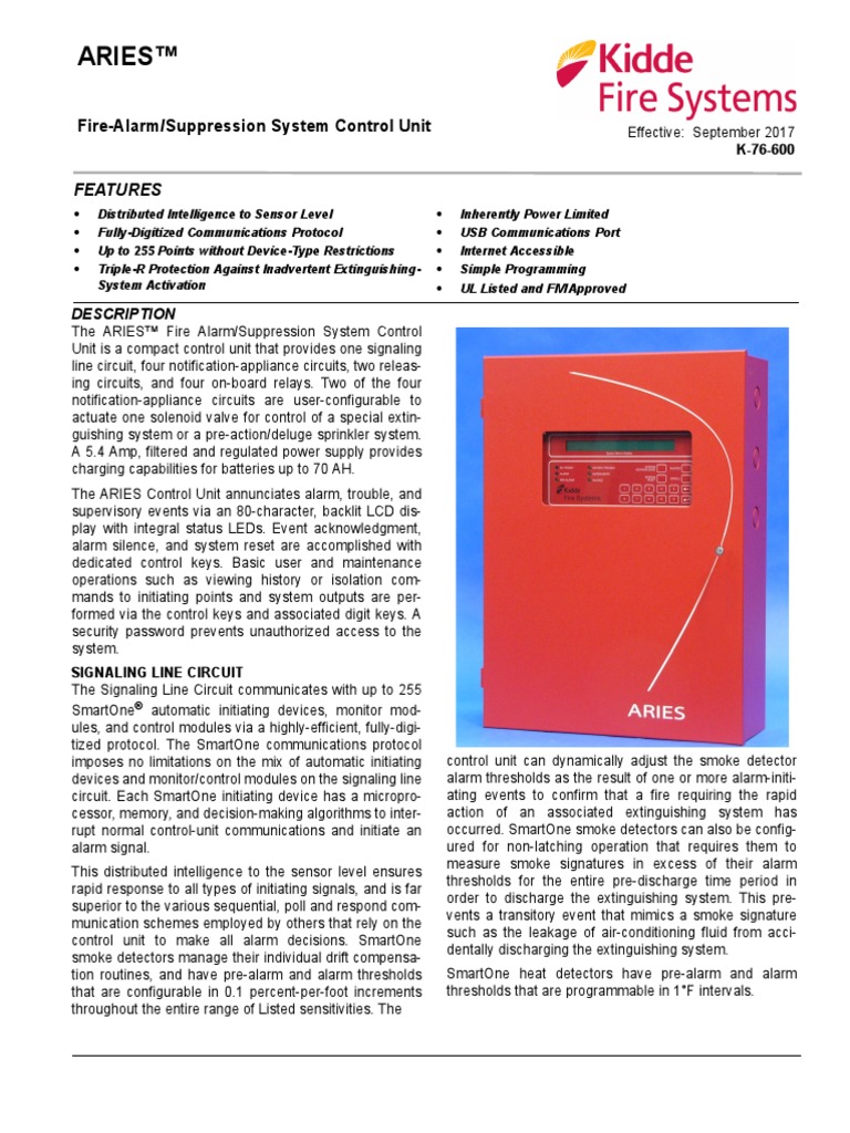 Aries Fire Alarm-Suppression System Control Unit K-76-600 Print AF ...