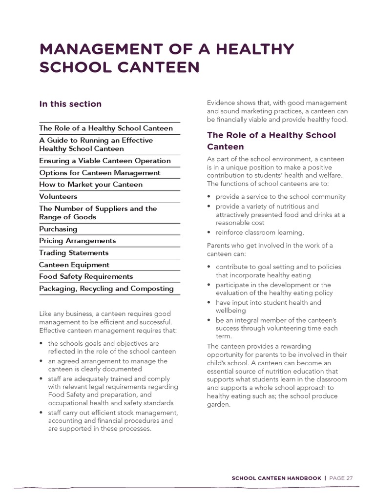 Management of A Healthy School Canteen | PDF | Foods | Employment