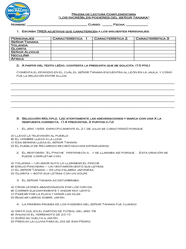 Prueba Increibles Poderes Del Señor Tanaka | PDF | Japón | Chile