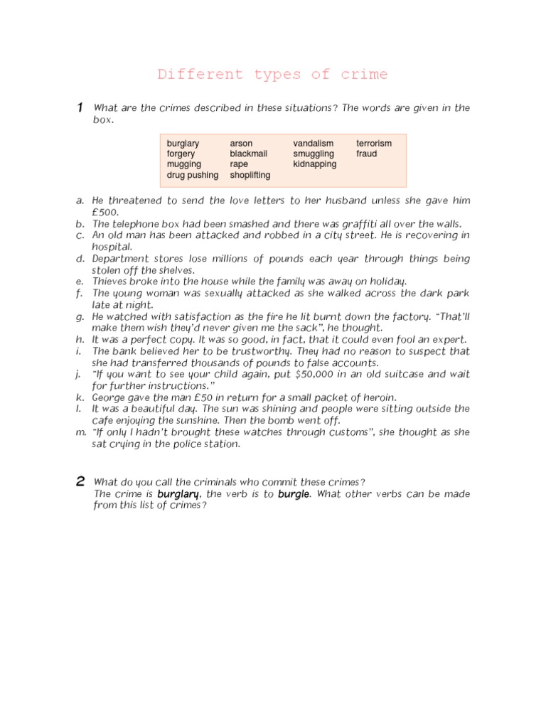 Different Types of Crime | PDF | Burglary | Crime & Violence