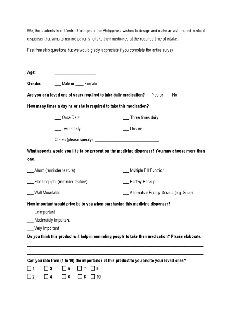 Automated Pill Dispenser Survey | PDF | Wellness