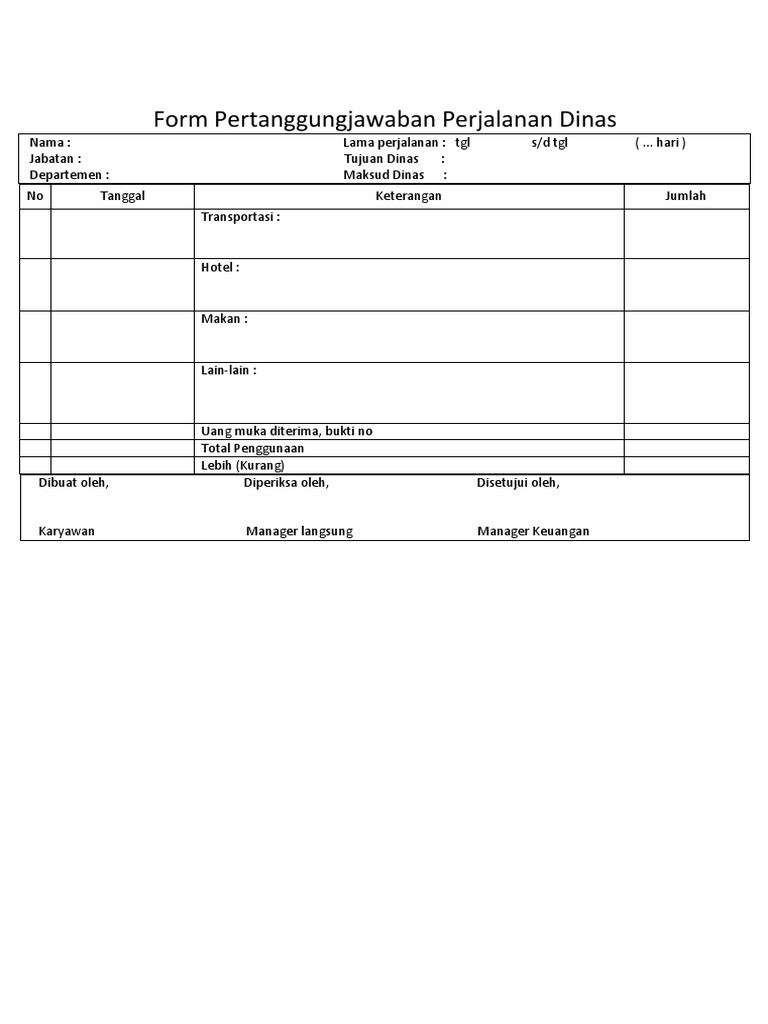 Form Pertanggungjawaban Perjalanan Dinas | PDF