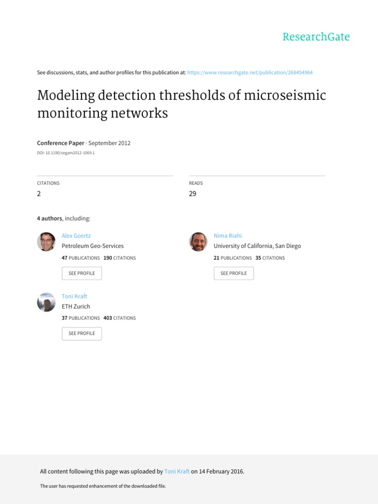 Modeling Detection Thresholds of Microseismic Monitoring Networks | PDF ...