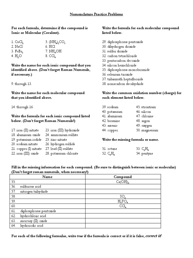 Chemistry Nomenclature Practice | PDF | Physical Sciences | Chemical ...