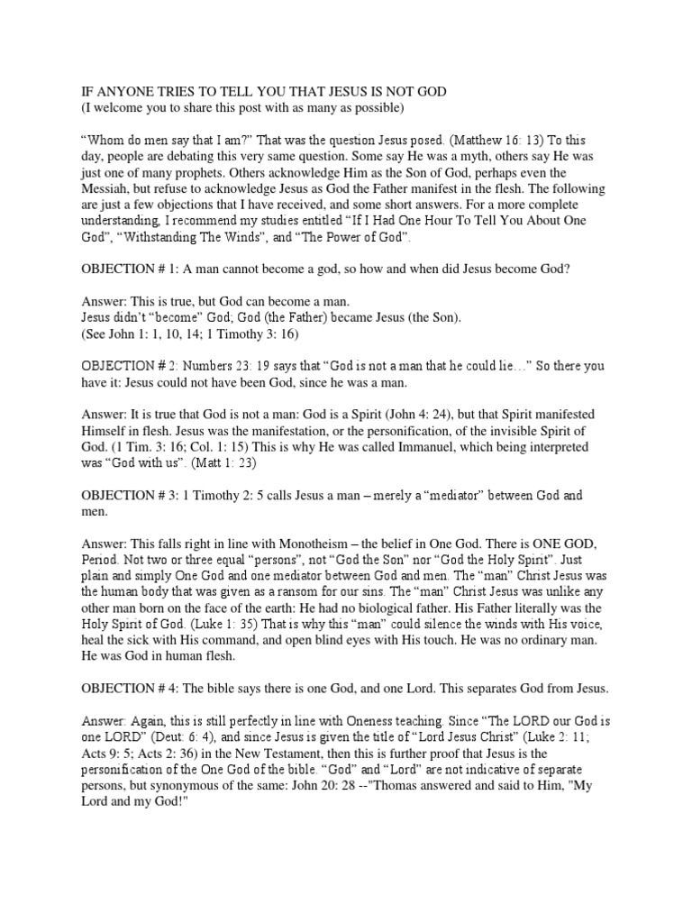 If Anyone Tries To Tell You That Jesus Is Not God | PDF | Monotheism ...