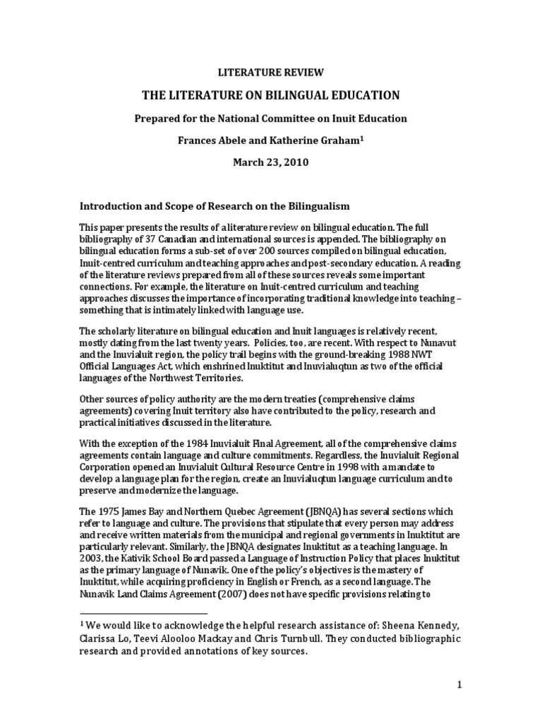Abele and Graham Lit Rev Bilingual Education Final Mar 23 10 | PDF ...