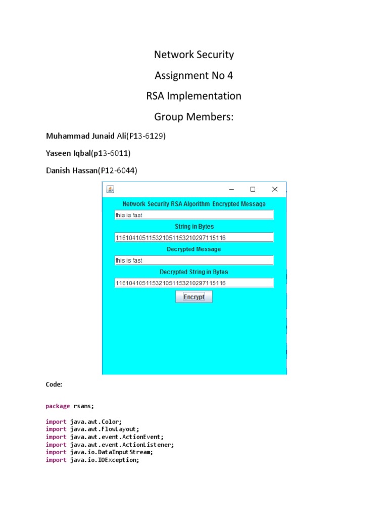 Network Security Assignment No 4 RSA Implementation Group Members ...