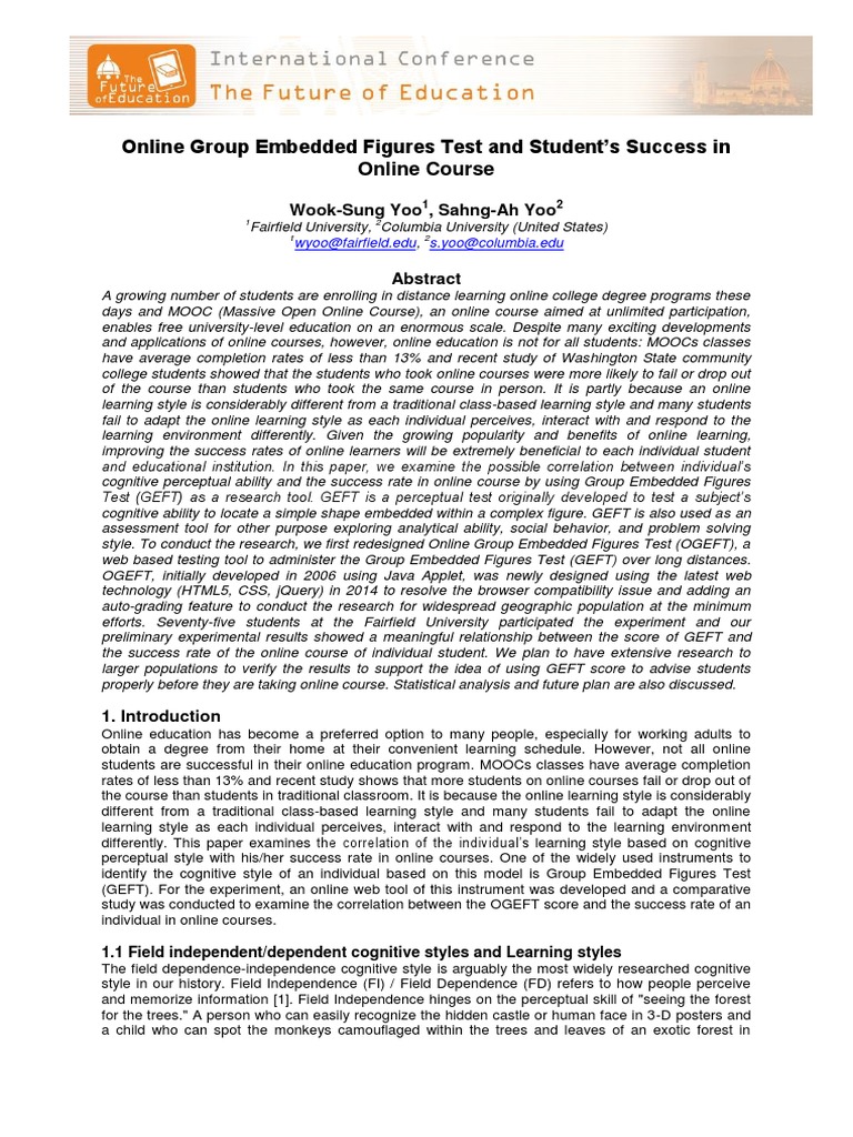 Online Group Embedded Figures Test and Student's Success in Online ...