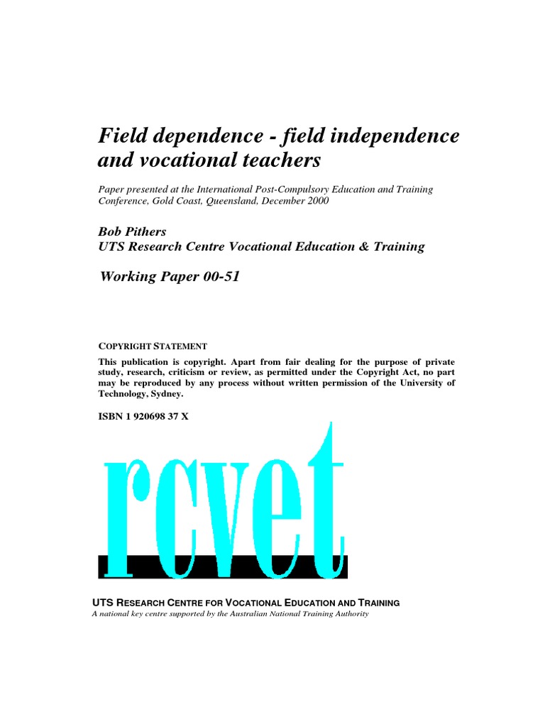 Field Dependence - Field Independence and Vocational Teachers 10.1.1 ...