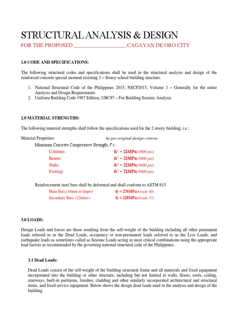Sample Structural Analysis and Design Criteria | PDF | Structural Load ...