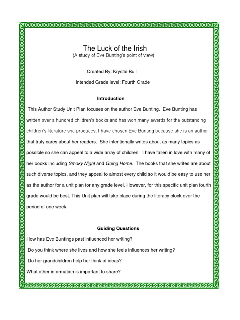 Eve Bunting: Author Study Unit Plan | PDF | Lesson Plan | Teachers