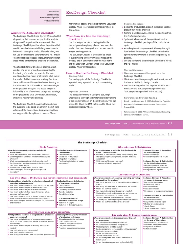 EcoDesign Checklist DelftUniversity | PDF | Life Cycle Assessment | Reuse