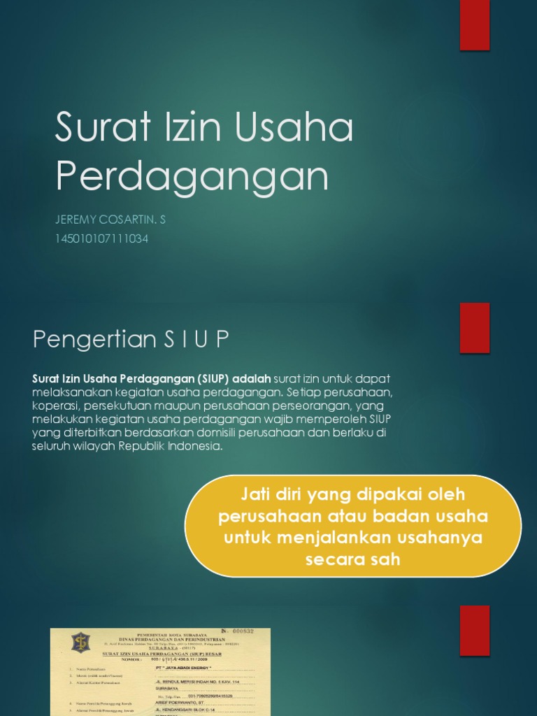 Surat Izin Usaha Perdagangan (SIUP) | PDF