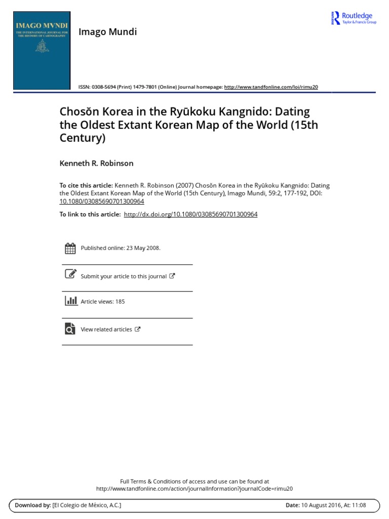 Chos N Korea in The Ry Koku Kangnido Dating The Oldest Extant Korean Map of The World 15th ...
