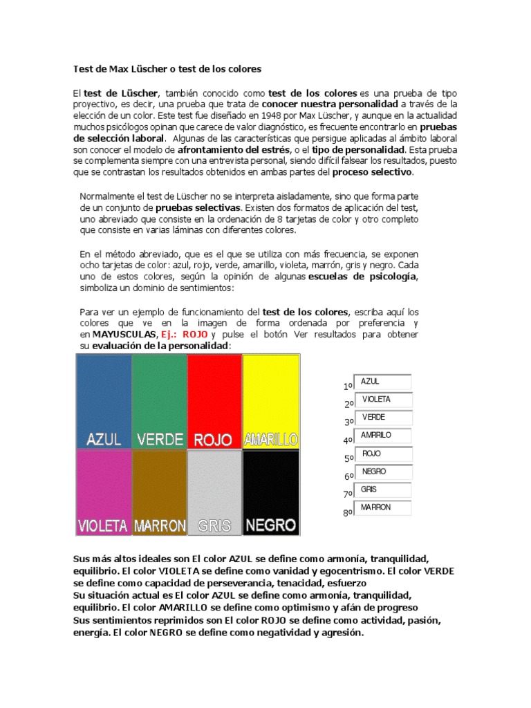 Test de Max Lüscher o Test de Los Colores | PDF | Rojo | Color