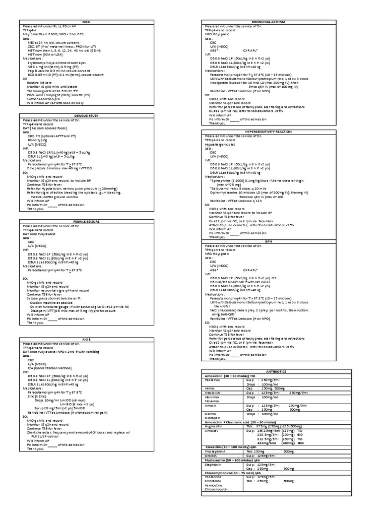 Pedia Notes Revised | PDF | Drugs | Rtt