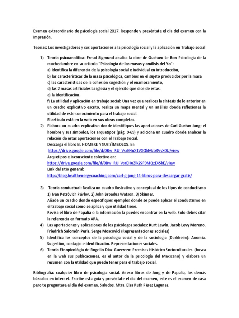 Guía de Examen Extraordinario de Psicología Social 2017 Mtra Elsa Ruth ...