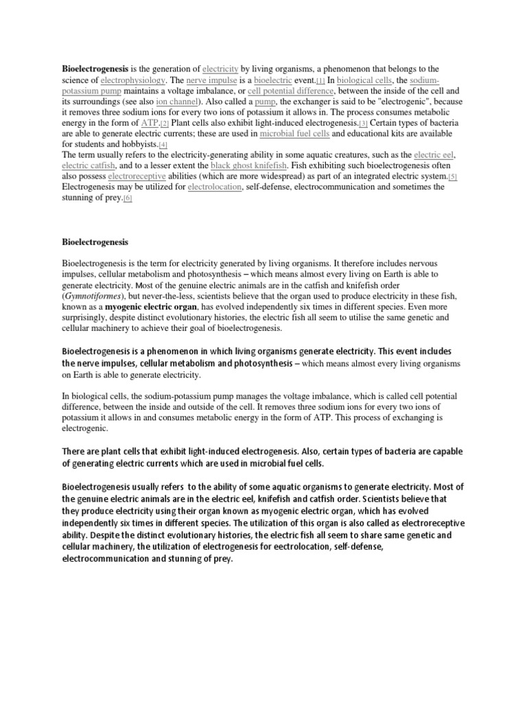 Bioelectrogenesis: Living Organisms Generate Electricity | PDF ...