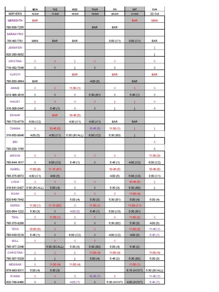 Foh Schedule For Oct. 16-22 | PDF