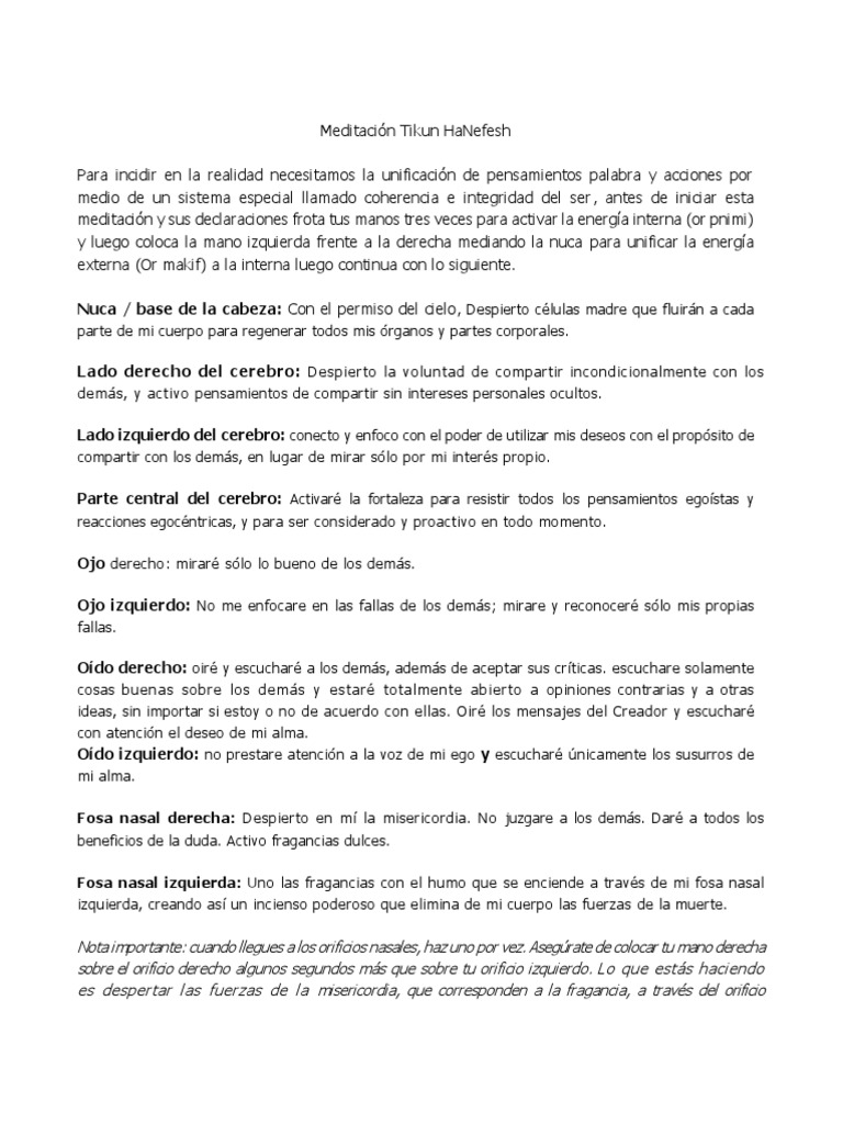 Meditación Tikun HaNefesh: Transformación Espiritual | PDF | Cerebro | Alma
