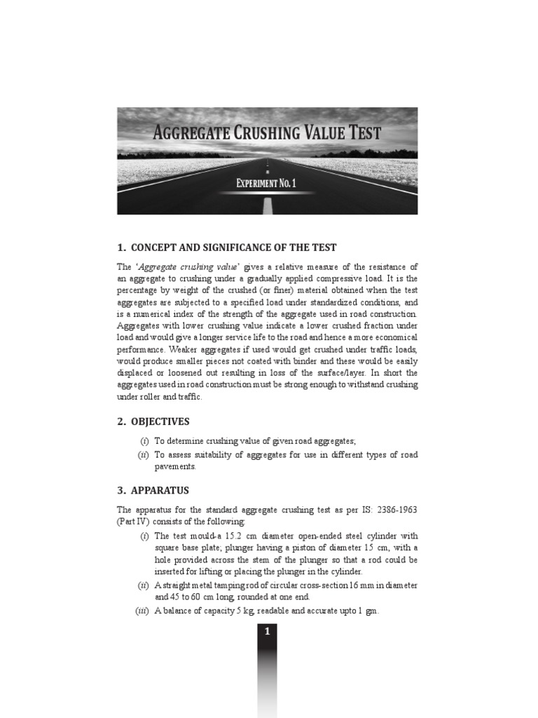 Aggregate Crushing Value Test: Experiment No. 1 | PDF | Construction ...