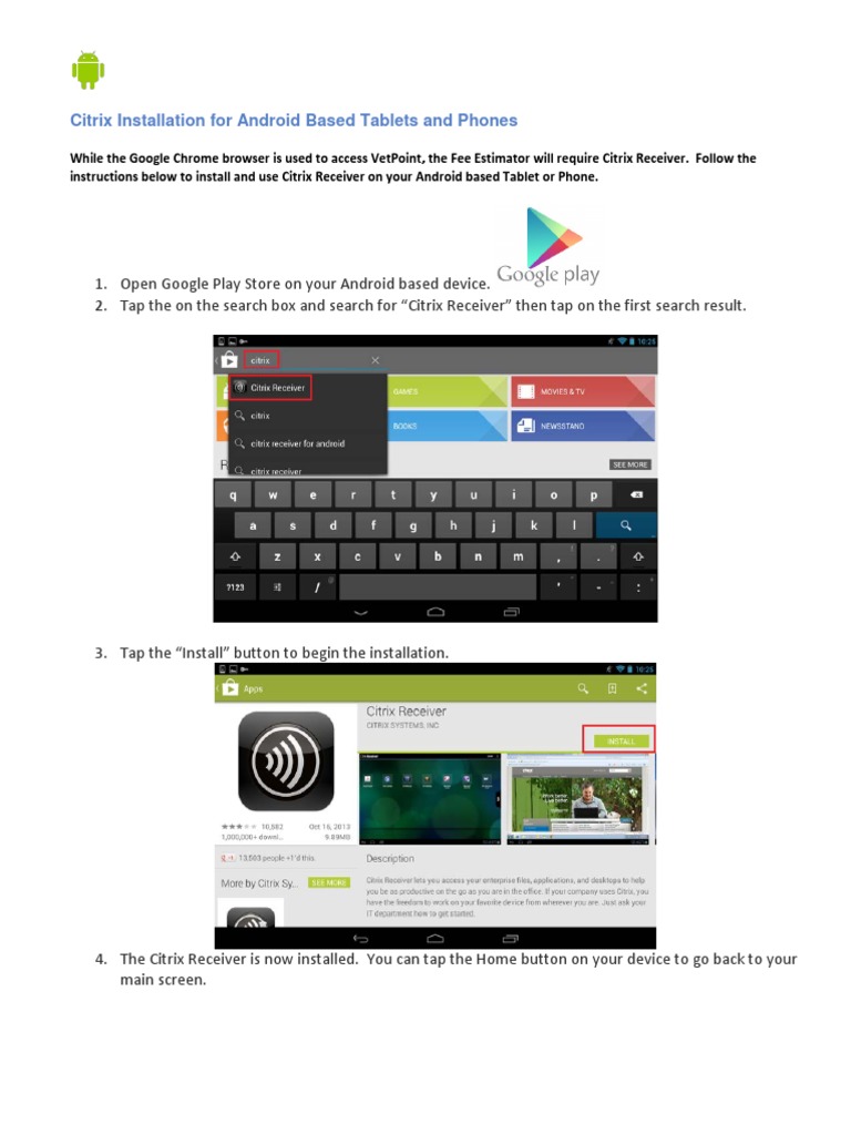 Citrix Installation For Android Based Tablets and Phones | PDF