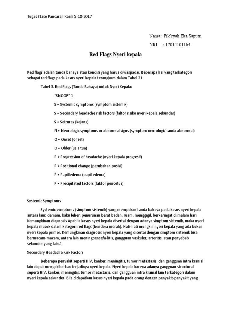 RED FLAGS Sefalgia | PDF