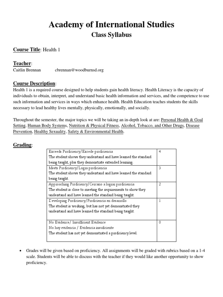 Health 1 Syllabus | PDF | Health Education | Literacy