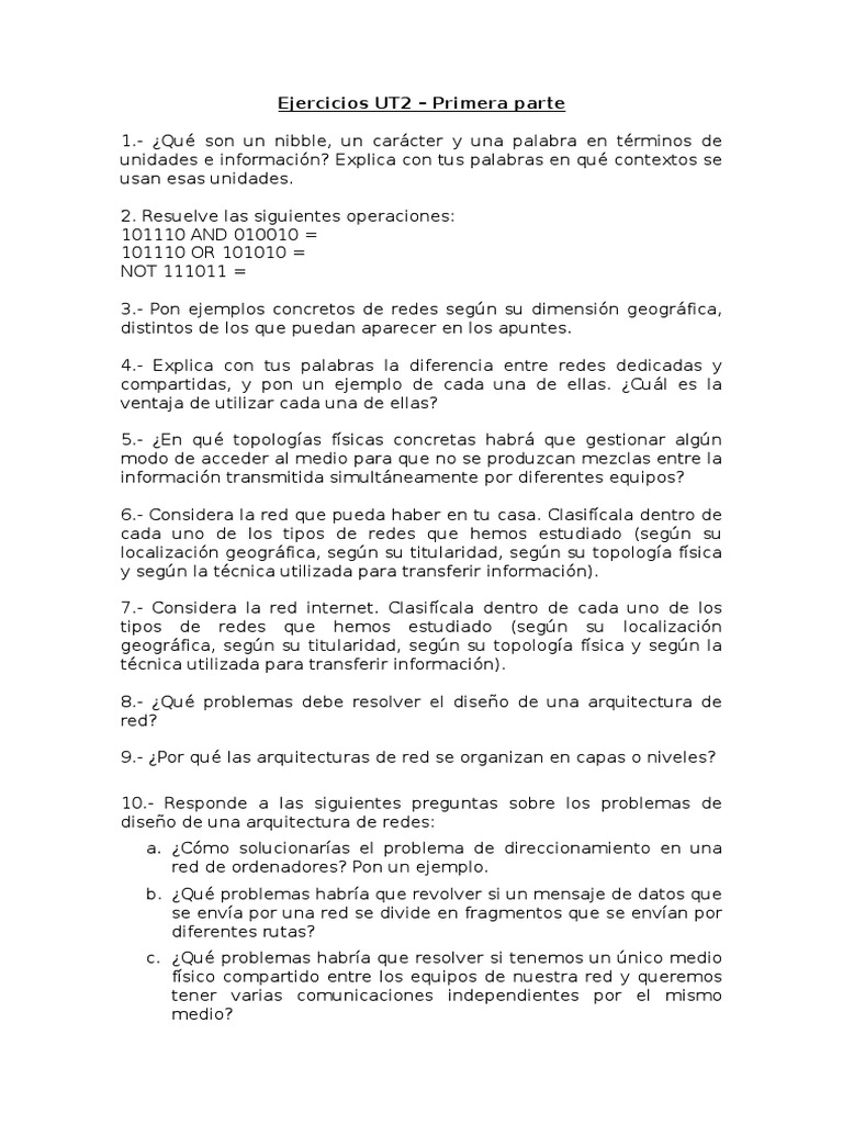 Ejercicios UT2 - Primera Parte | PDF | Red de computadoras | Transmisión de datos