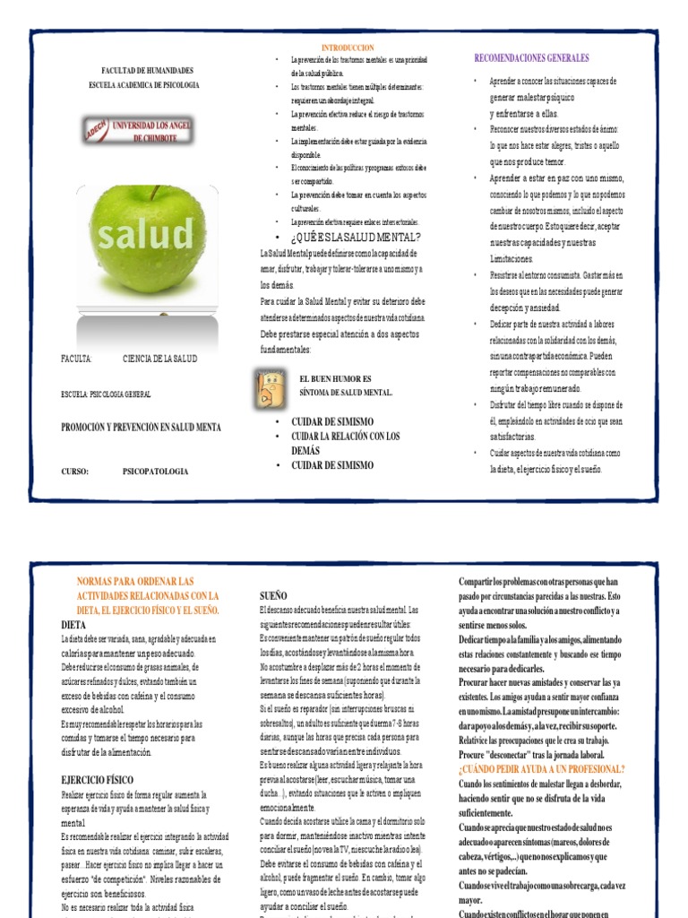 Triptico Salud Mental | PDF | Ejercicio físico | Salud mental