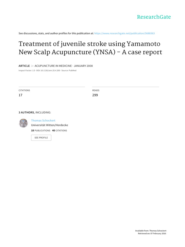 YNSA Treatment of Stroke | Download Free PDF | Stroke | Acupuncture