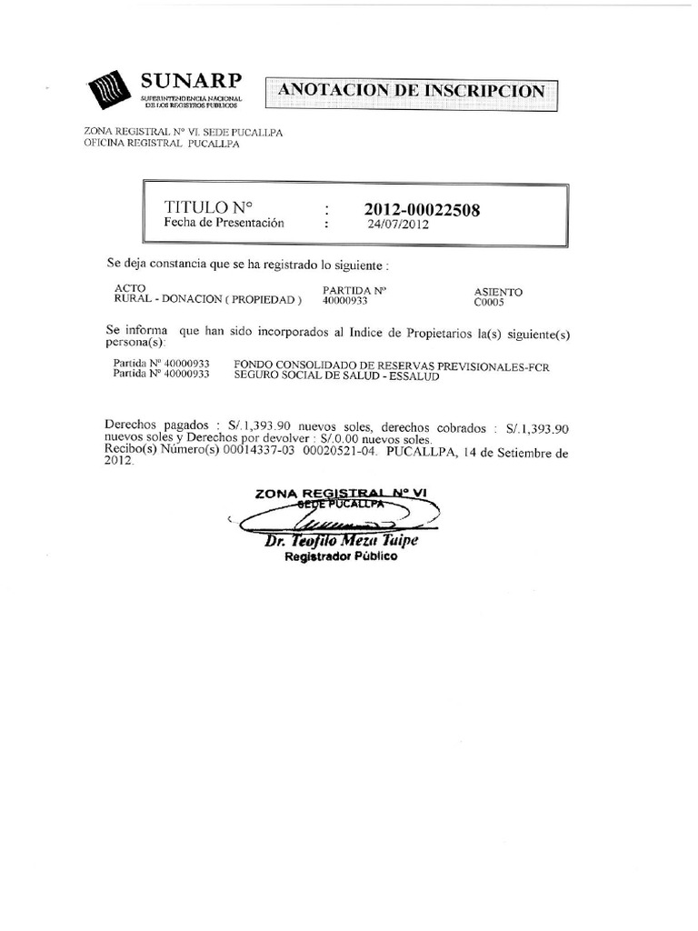 Ficha Registral de La Sunarp | PDF