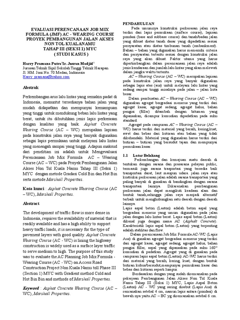 v1292 Evaluasi Perencanaan Job Mix Formula (JMF) Ac - Wearing Course ...