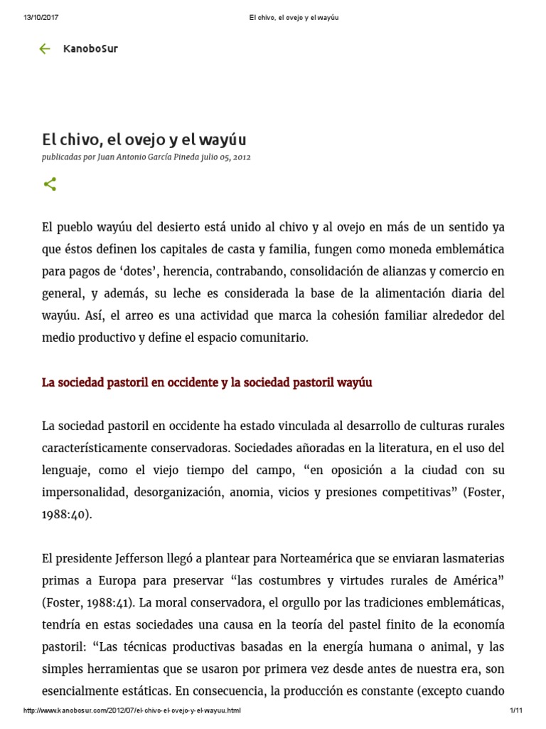 Chivo y ovejo en la cultura wayúu | PDF | Sociedad | Sueño