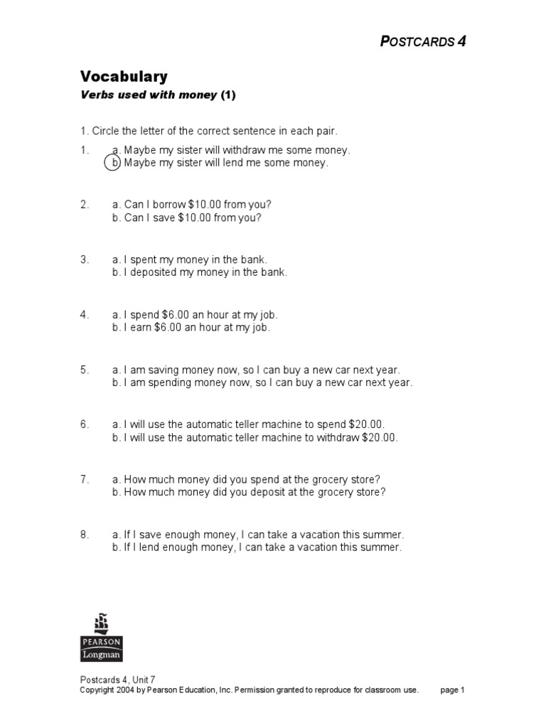 Bank Vocabulary Practice | PDF