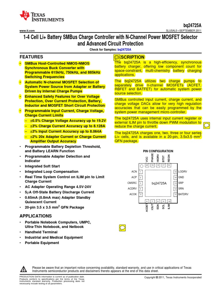 Datasheet Bq24725a PDF | PDF | Mosfet | Electrical Engineering