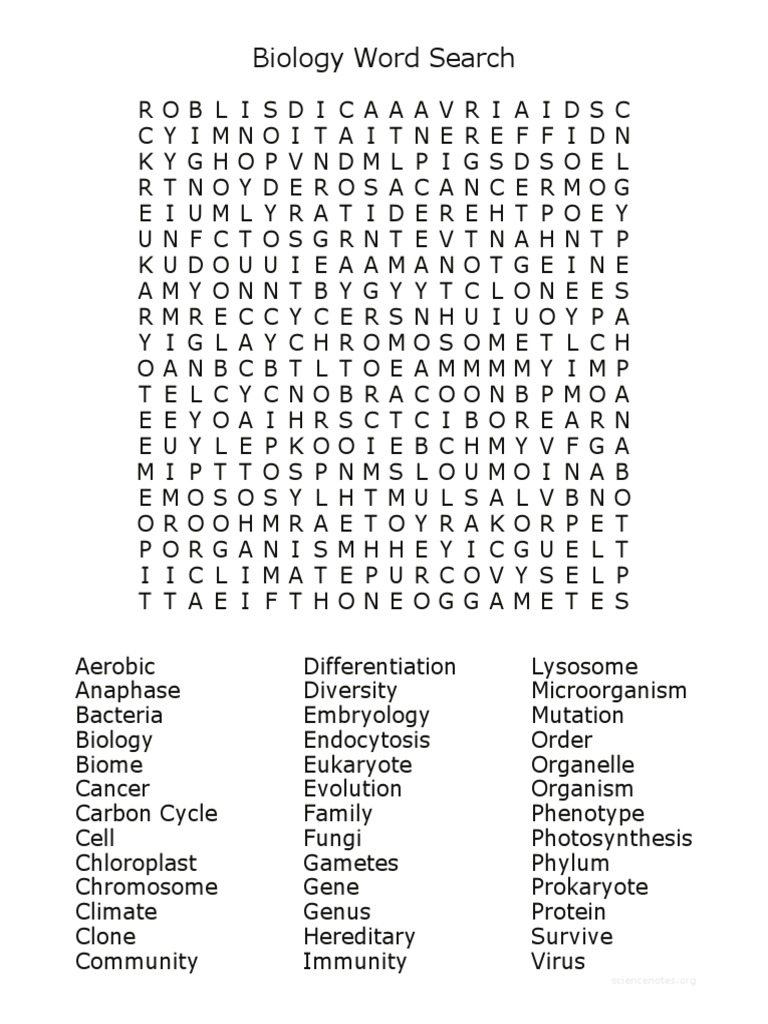 Biology Word Search | PDF | Biology | Organisms