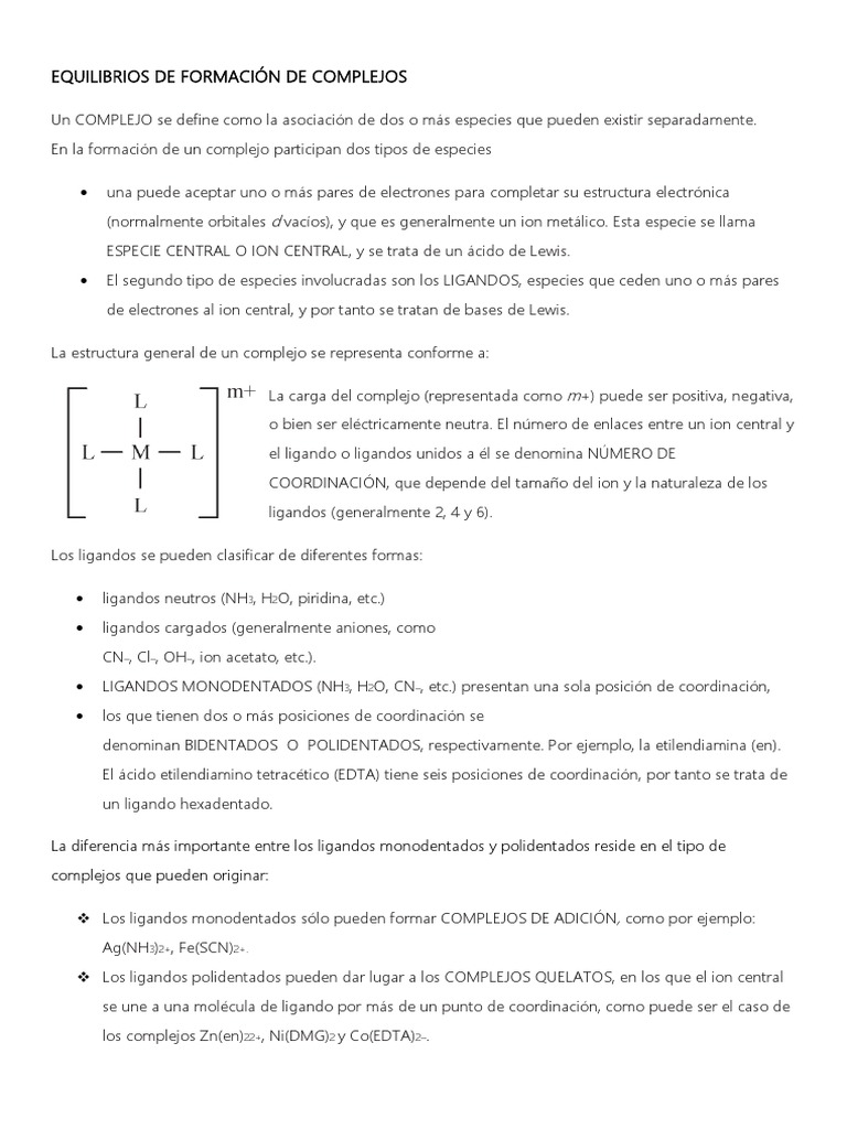 Equilibrios de Formación de Complejos | PDF | Complejo de Coordinación | Ligando