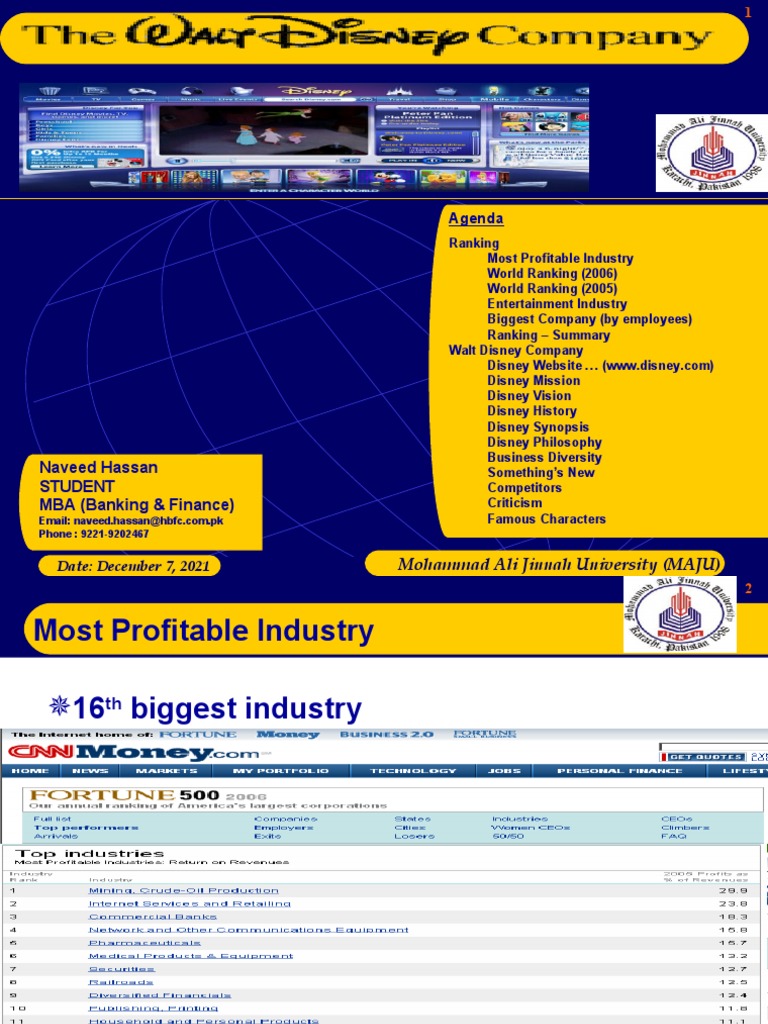 Walt Disney Company Overview & Rankings | PDF | The Walt Disney Company ...