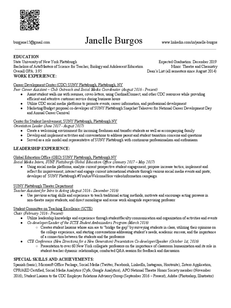 Janelle Burgos Professional Resume | PDF