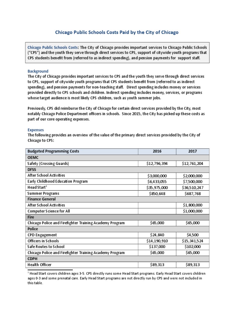 Chicago Public Schools Costs Paid by The City of Chicago | PDF ...