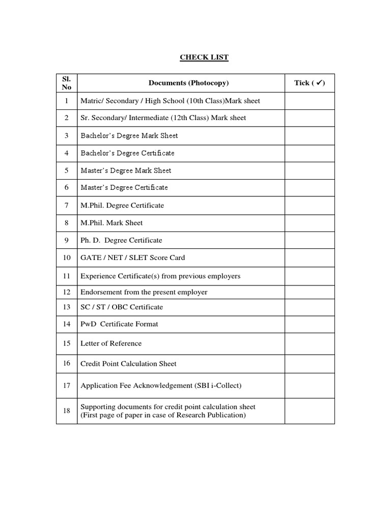 Checklist for document submission | PDF