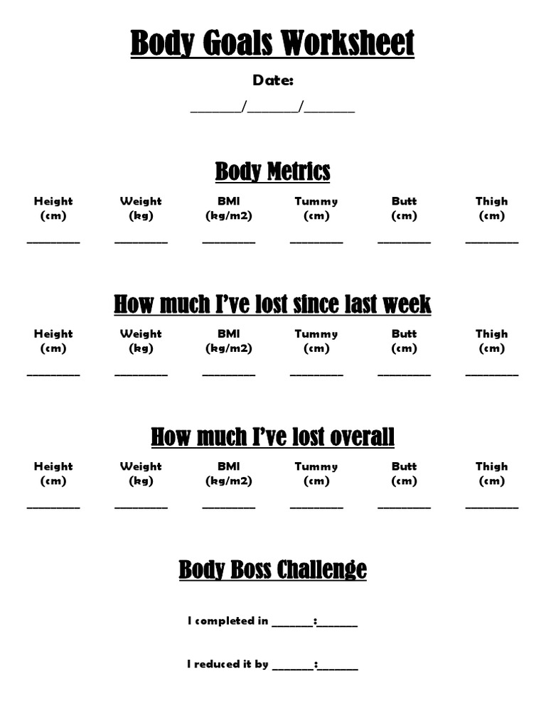 Body Goals Worksheet | PDF | Body Mass Index | Body Shape